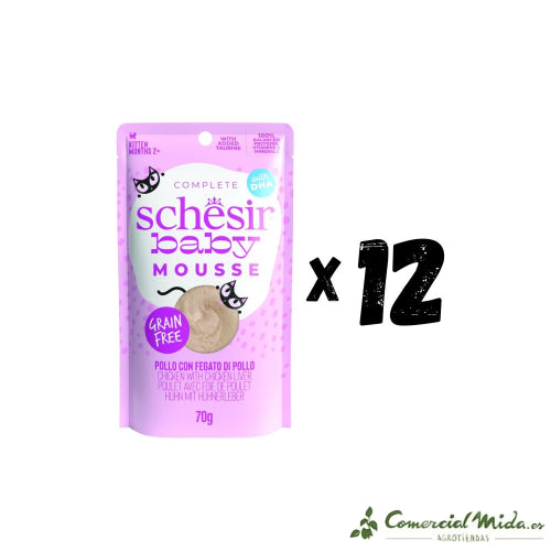 SCHESIR GATO BABY Pollo con Hígado de Pollo en Mousse Pack 12x70gr – Comercial Mida